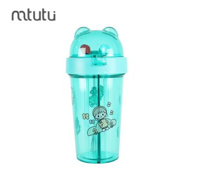 China Fashionable 420ml 15OZ Capacity Plastic Water Bottle With Two Straw for sale