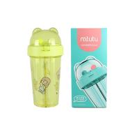 China 420ml 15OZ Capacity Plastic Water Bottle With Two Straw Kid'S Favorite for sale