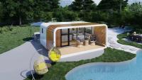 China Apple Cottage Glass House Prefabricated Bungalow with Cut Board Wall and Aluminium Plate for sale