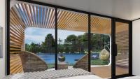 China Apple Cottage Glass House Prefabricated Bungalow with Cut Board Wall and Aluminium Plate for sale