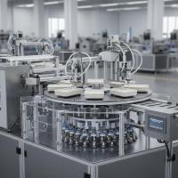 China Rotating Base Vacuum Adsorption Pulp Molded Spin Coating Line with 1-36 Workstations for Food Packaging Production for sale