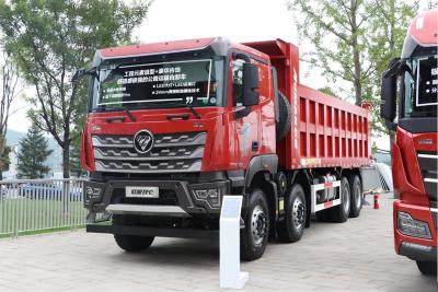 China Foton Dump Truck 15 Tons 580 Horsepower 8X4 7.6M Red Body Double Rear Axle U-Shaped Cargo Box for sale