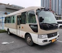 China LHD Second Hand Coaster Bus Hino Engine 23 Seater Khaki Bus With Luxury A/C System for sale