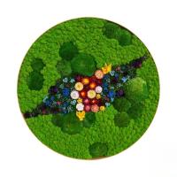 China Chinese Year Large Evergreen Oasis Cedar Wood Moss Wall Art Frame For Bedroom Wall Decor for sale