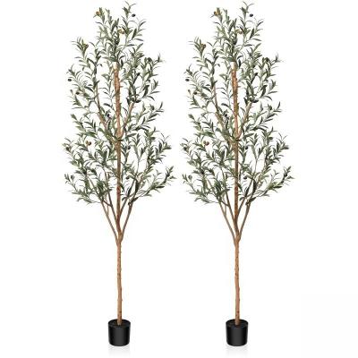China Modern Green High Simulation Leaves Plastic Potted Olive Tree Plant for Indoor for sale