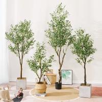 China Modern Green High Simulation Leaves Plastic Potted Olive Tree Plant for Indoor for sale