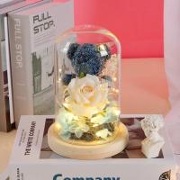 China Long Life Pink Eternal Roses Flower Glass Domes Moss Bear For Mother's Day Gift Sample for sale