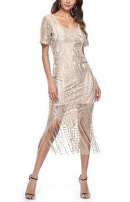 China Small Quantity Garment Manufacturer Laides Lace Dress V -  Neck Short Sleeve With Fringed Hem for sale