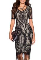 China Small Quantity Garment Manufacturer Laides Lace Dress V -  Neck Short Sleeve With Fringed Hem for sale