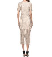 China Small Quantity Garment Manufacturer Laides Lace Dress V -  Neck Short Sleeve With Fringed Hem for sale