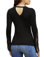 China Small Batch Clothing Manufacturers Women'S Casual V - Neck Lace Twisted Long Sleeve Tops for sale
