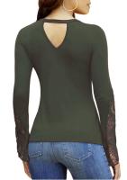 China Small Batch Clothing Manufacturers Women'S Casual V - Neck Lace Twisted Long Sleeve Tops for sale