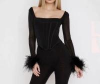 China Custom Clothing Women'S Square Neck Long Sleeve Slim Short Top WITH Boning for sale