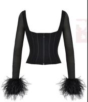 China Custom Clothing Women'S Square Neck Long Sleeve Slim Short Top WITH Boning for sale