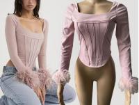 China Custom Clothing Women'S Square Neck Long Sleeve Slim Short Top WITH Boning for sale