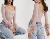 China Custom Clothing Women'S Square Neck Long Sleeve Slim Short Top WITH Boning for sale