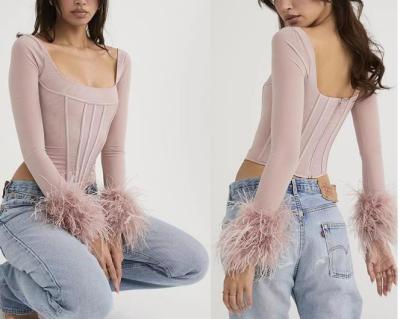 China Custom Clothing Women'S Square Neck Long Sleeve Slim Short Top WITH Boning for sale