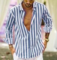 China Small Quantity Clothing Production Men'S Long Sleeve Casual Striped Shirt for sale