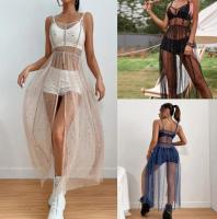 China Sling Mesh Bikini Cover Up Sexy Slim Dress Sleeveless Solid Pattern for sale