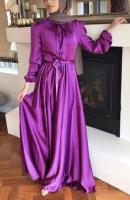 China Small Quantity Clothing Factory Dubai Women'S Long Sleeve Satin Maxi Dress With Belt for sale