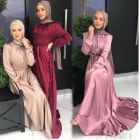 China Small Quantity Clothing Factory Dubai Women'S Long Sleeve Satin Maxi Dress With Belt for sale