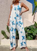 China Low Moq Clothing Manufacturer Women'S Casual Loose Jumpsuits Printed Strap Wide Leg Pants With Pockets for sale