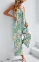 China Low Moq Clothing Manufacturer Women'S Casual Loose Jumpsuits Printed Strap Wide Leg Pants With Pockets for sale