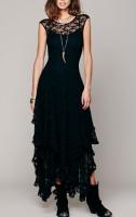China Oem Apparel Manufacturers Women'S Sleeveless Lace Floral Elegant Cocktail Dress Crew Neck Long Dress for sale