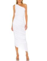 China Custom Apparel Manufacturer Ladies Sleeveless Long Slanted Shoulder Party Dress for sale