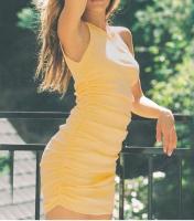 China Small Quantity Clothing Factory Women'S One Shoulder Pleated Sleeveless Dress With Solid Color for sale