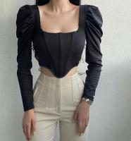 China Small Order Clothing Manufacturers Vintage Square Neck Long Puff Sleeve Boning Tunic Cropped Top for sale