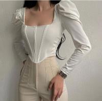 China Small Order Clothing Manufacturers Vintage Square Neck Long Puff Sleeve Boning Tunic Cropped Top for sale