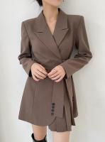 China Small Order Clothing Manufacturers Blazer Jackets For Women Long Sleeve Blazer Dress With Belt for sale