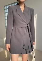 China Small Order Clothing Manufacturers Blazer Jackets For Women Long Sleeve Blazer Dress With Belt for sale