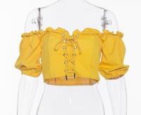 China Custom Clothing Factory China Women'S Sexy Slim Fit Off Shoulder Half Sleeve Blouse Tops With Zipper for sale