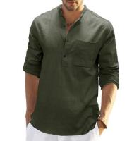 China Small Quantity Clothing Manufacturer Men'S Linen Cotton Casual Shirts Long Sleeve Button With Pocket for sale
