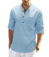 China Small Quantity Clothing Manufacturer Men'S Linen Cotton Casual Shirts Long Sleeve Button With Pocket for sale