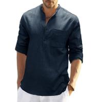 China Small Quantity Clothing Manufacturer Men'S Linen Cotton Casual Shirts Long Sleeve Button With Pocket for sale