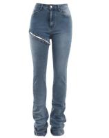 China Small Quantity Garment Manufacturer Women'S Detachable Jeans Summer High Waist Slim Straight Leg Trousers for sale