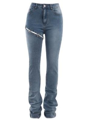 China Small Quantity Garment Manufacturer Women'S Detachable Jeans Summer High Waist Slim Straight Leg Trousers for sale