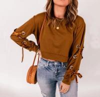 China Custom Clothing Factory China Women'S Fall Sweatshirt With Lace - Up Loose Long Sleee Hoodies for sale