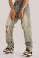 China Small Quantity Clothing Manufacturer Vintage Washed Street Unisex Jeans Raw Hem Bottom With Zipper for sale