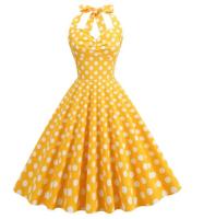 China Small Quantity Clothing Manufacturer Retro Polka - Dot Halter Neck Lace - Up Slim Fit Corset Dress for sale