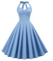 China Small Quantity Clothing Manufacturer Retro Polka - Dot Halter Neck Lace - Up Slim Fit Corset Dress for sale