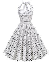 China Small Quantity Clothing Manufacturer Retro Polka - Dot Halter Neck Lace - Up Slim Fit Corset Dress for sale