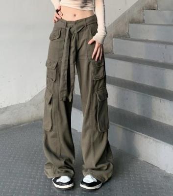 China Small Quantity Clothing Factory Vintage Multi Pocket Cargo Pants Loose Straight Jeans Trousers for sale