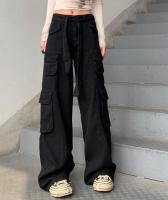 China Small Quantity Clothing Factory Vintage Multi Pocket Cargo Pants Loose Straight Jeans Trousers for sale
