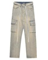 China Custom Clothing Manufacturers Men'S Multi Pocket Jeans Washed Distressed Loose Long Pants for sale