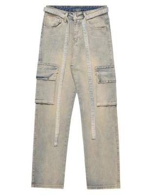 China Custom Clothing Manufacturers Men'S Multi Pocket Jeans Washed Distressed Loose Long Pants for sale