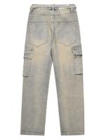 China Custom Clothing Manufacturers Men'S Multi Pocket Jeans Washed Distressed Loose Long Pants for sale